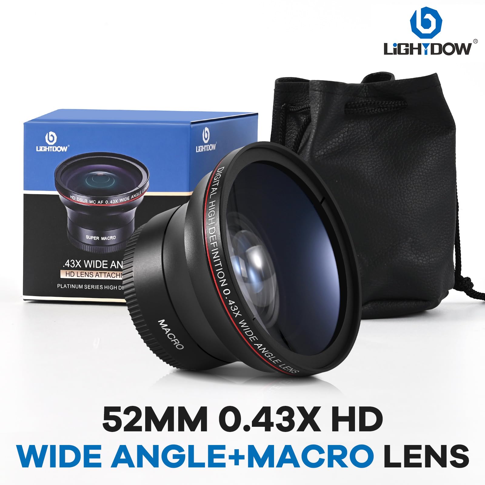 Lightdow 52MM 0.43x High-Definition Wide Angle + Macro Lens Attachment for Nikon D-Series and More - Enhance Your Photography Creativity (φ52mm)