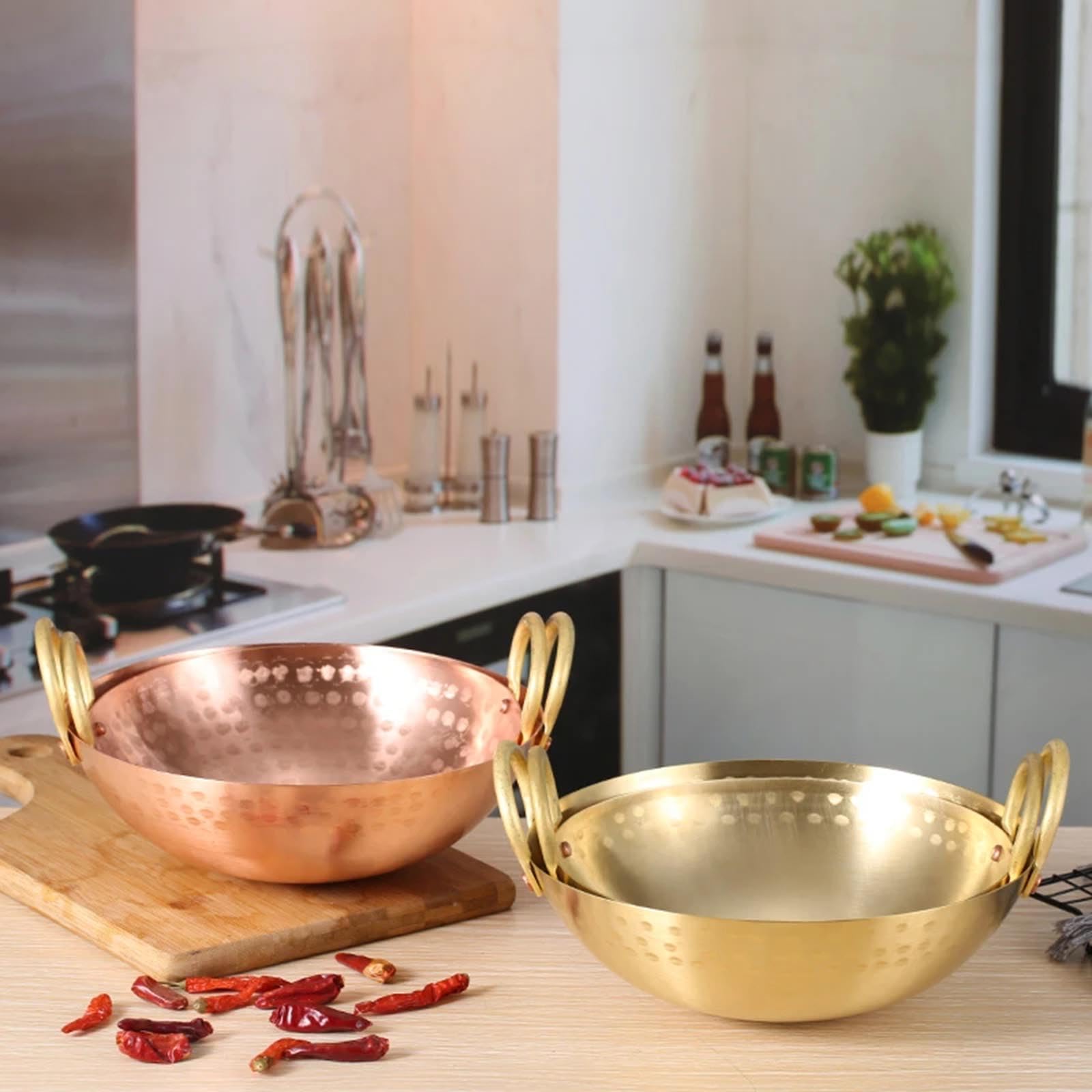 UGCER Copper Chafing Dish Buffet Warmer Set, Alcohol Stove Cooking Pot with Food Pan, Fuel Holder and Lid for Catered Events Parties,20cm