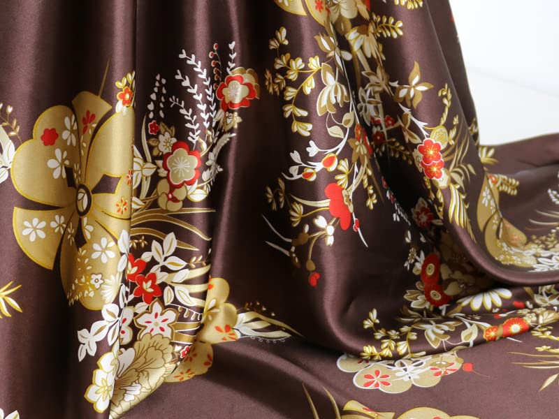 100cm*148cm Flowers Print Satin Cloth Soft Polyester Charmeuse Lining Scarf Pajamas Fabric Hairband Headwear Material (Color 9)
