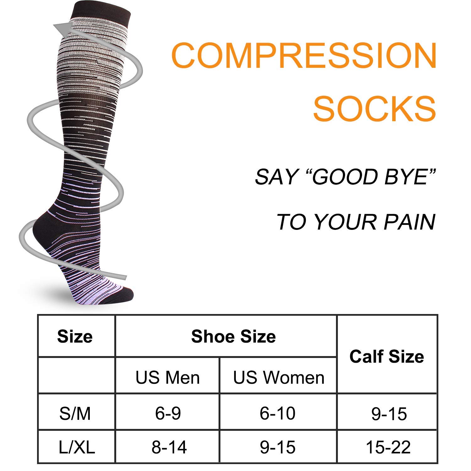 Double Couple 5 Pairs Wide Calf Compression Socks for Men Women Extra Plus Size Knee High Support 20-30