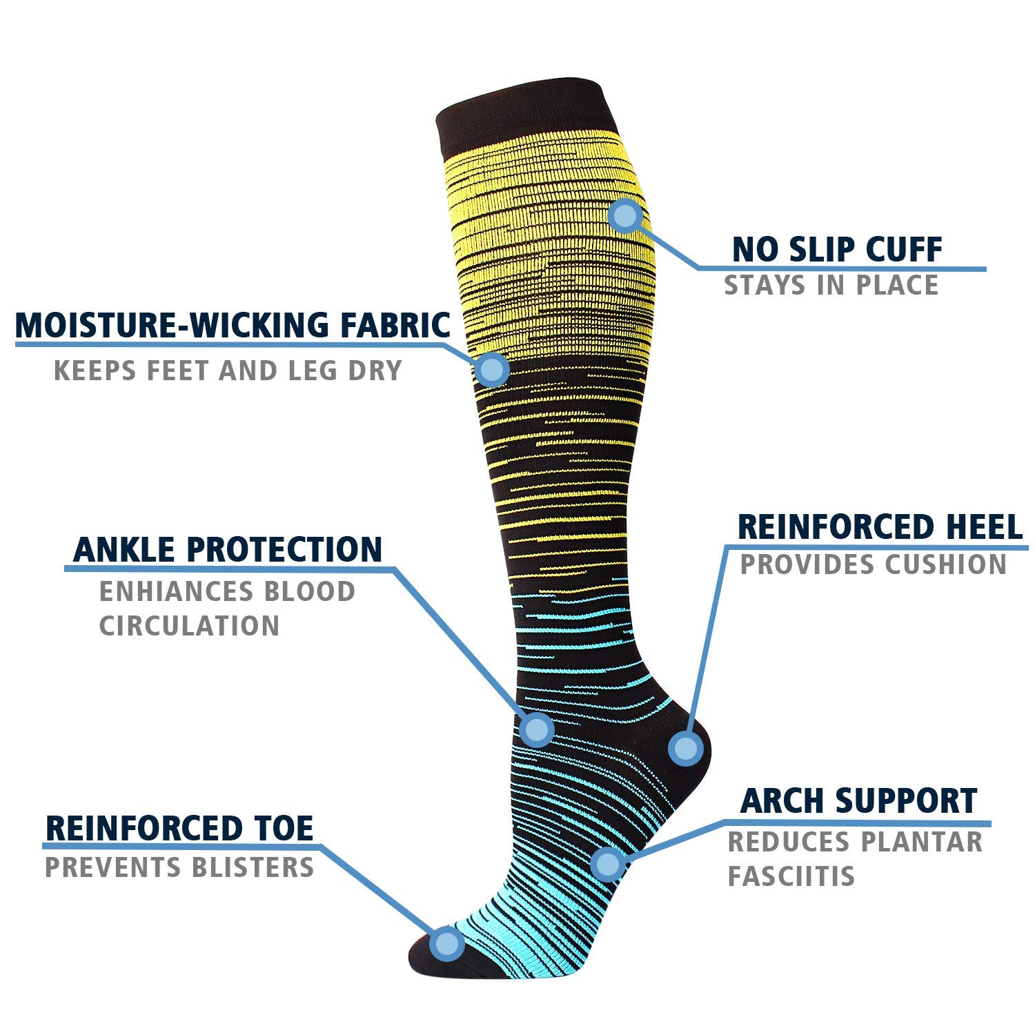 Double Couple 5 Pairs Wide Calf Compression Socks for Men Women Extra Plus Size Knee High Support 20-30
