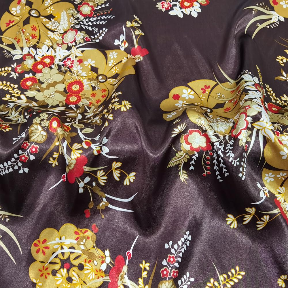 100cm*148cm Flowers Print Satin Cloth Soft Polyester Charmeuse Lining Scarf Pajamas Fabric Hairband Headwear Material (Color 9)