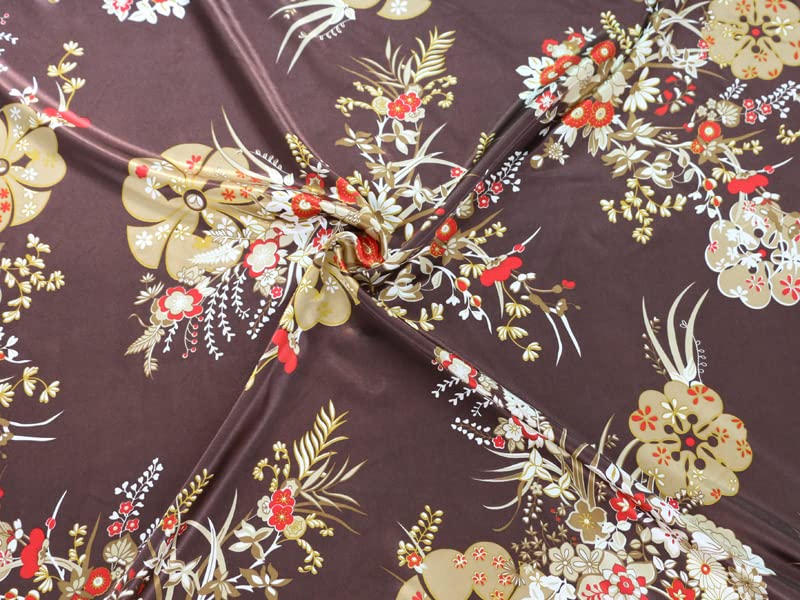 100cm*148cm Flowers Print Satin Cloth Soft Polyester Charmeuse Lining Scarf Pajamas Fabric Hairband Headwear Material (Color 9)