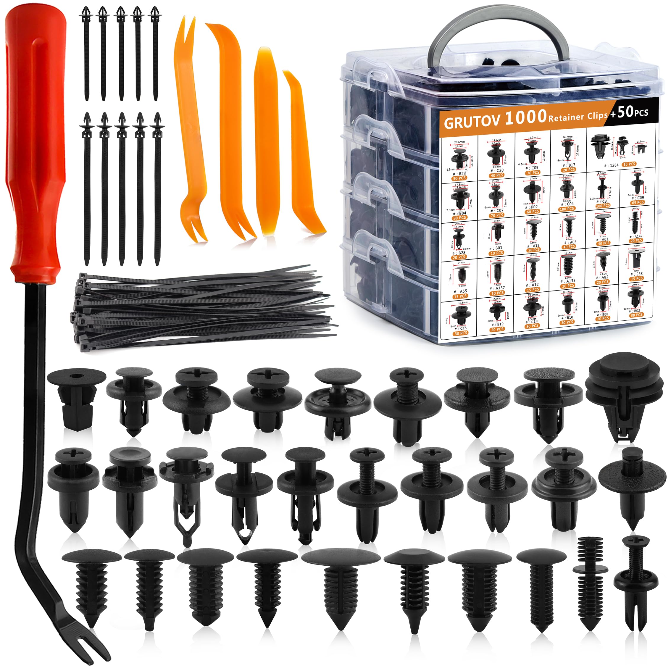 Car Clips Bumper Clips Shield Retainer Clips Plastic Rivets 1050PCS Automotive Push Pins Assortment Xmas Tree Fasteners Kit Most Common Sizes Auto Body with Removers for Ford Honda Chrysler GM