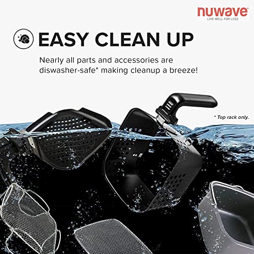NUWAVE Brio 8-Qt Air Fryer, Powerful 1800W, Easy-to-Read Cool White Display, 50°-400°F Temp Controls, 100 Pre-Programmed Presets & 50 Memory Slots, Integrated Smart Thermometer, Linear T Technology