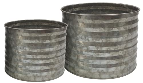 Farmhouse Flower Herb Ribbed Flower Pot Set, Metal Vintage Succulent Planter Pot, Metal Flower Planter Pot Galvanized Nature Pattern Caddy for Kitchen Windowsill Garden Indoor or Outdoor