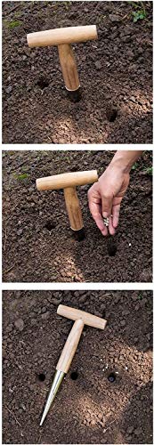 Hand Dibber with Wooden Handle, Chrome Coated Stainless Steel Head - Lightweight Sturdy Handy Seeding Garden Tool Kit for Sow Seeds (Dibber New)