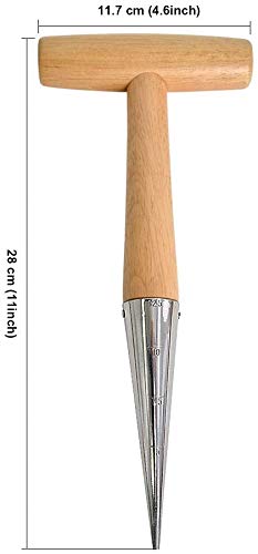 Hand Dibber with Wooden Handle, Chrome Coated Stainless Steel Head - Lightweight Sturdy Handy Seeding Garden Tool Kit for Sow Seeds (Dibber New)