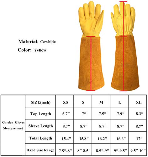 Heavy Duty Long Leather Garden Gloves Thorn and Cut Proof Garden Work Gloves (Medium, Yellow)