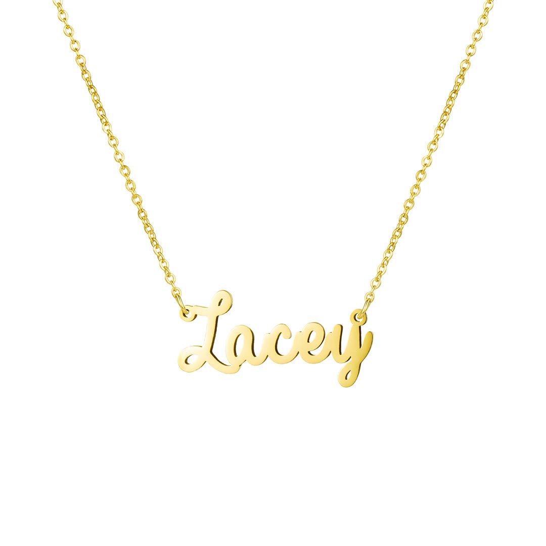 Awegift Women Jewelry Name Necklace Big Initial Gold Plated Best Friend Women Gift for Her Lacey
