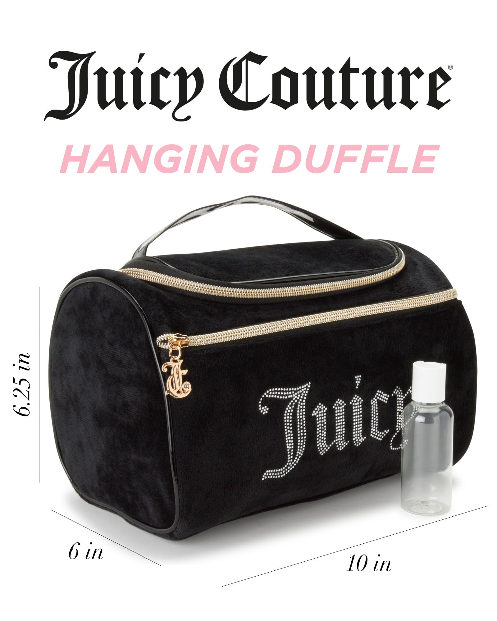 Juicy Couture Women's Cosmetics Bag - Hanging Travel Makeup and Toiletries Small Duffel Bag, Black