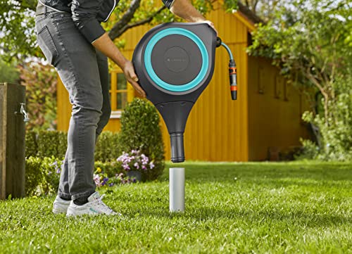 Gardena 18614-20 66 Foot Auto Retractable Hose Reel on Metal Spike, Feet, Standard, Turquoise