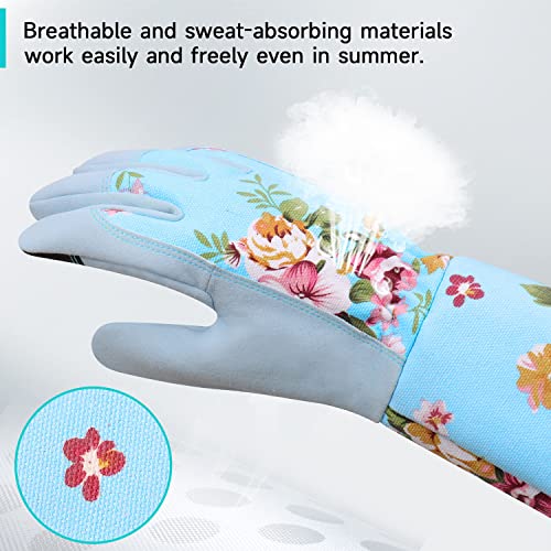 WANCHI Garden Gloves for Women Long Sleeve Gardening Gloves Thorn Proof Rose Pruning Gloves Light Protective Work Gloves for Yard & Outdoor Work Blue Large