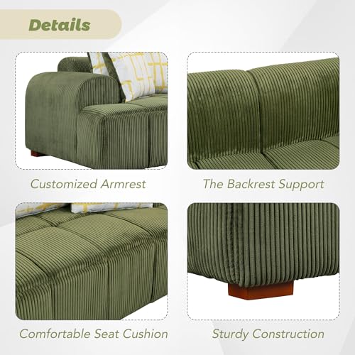 Modern Cloud Sofa Mid-Century Comfy Boucle Couch,Oversized Luxury Loveseat Corduroy Fabric Upholstered Leisure Deap Seat Sectional Sofá Modular Couches with 4 Throw Pillows for Living Room