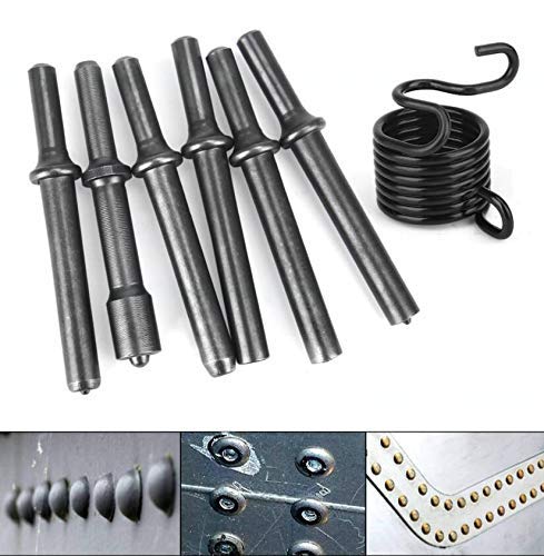 Titoe 7 Pcs Heavey Duty Smoothing Pneumatic Air Rivet Hammer Chisel Bits Tools Kit with Spring