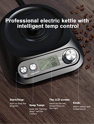 Elechelf Electric Gooseneck Kettle, 0.8L Pour-Over Coffee Kettle, Variable Temperature Control Tea Kettle, Auto Shut off & Boil-Dry Protection, 1000W Stainless Steel Electric Kettle