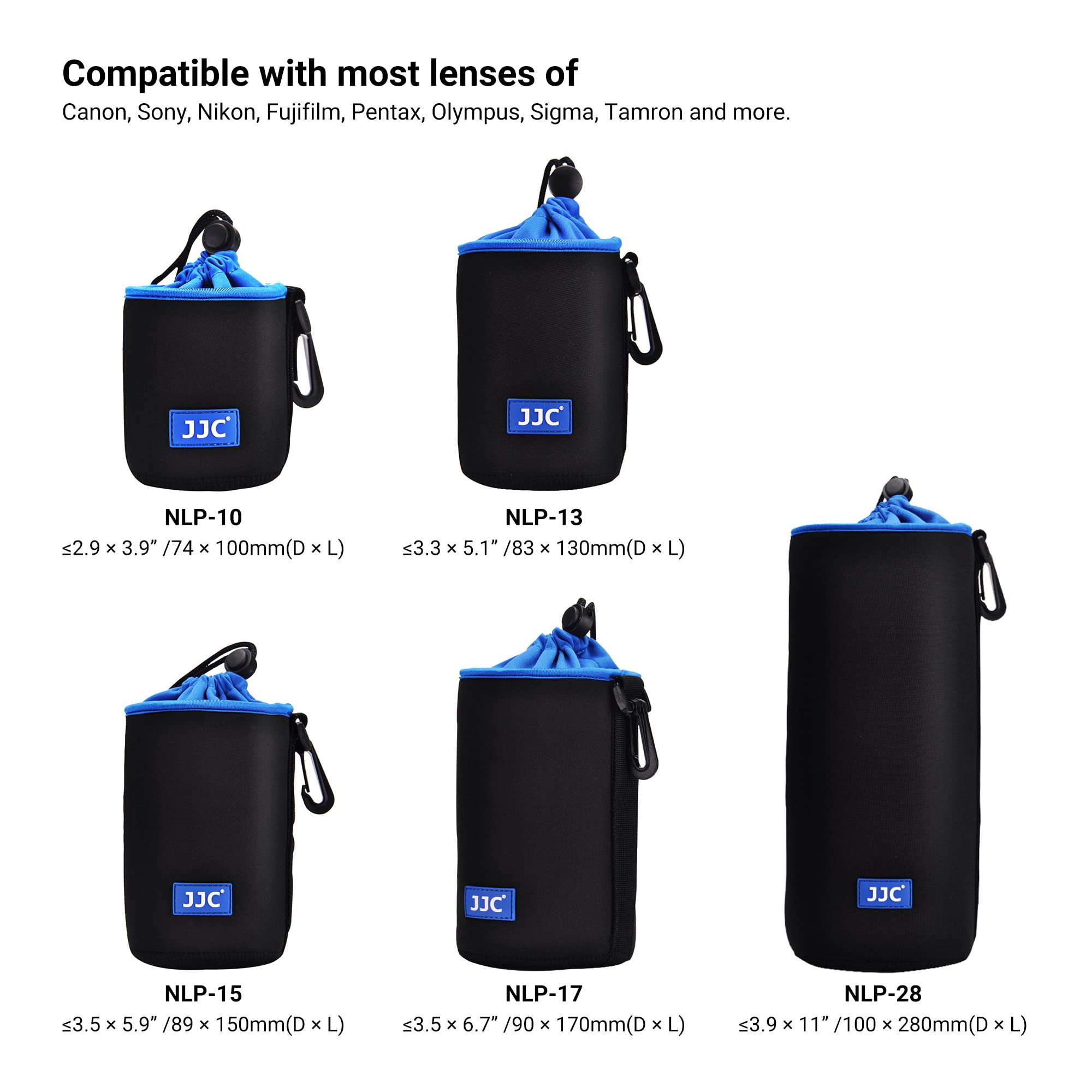 JJC Drawstring Neoprene Camera Lens Pouch Case, Protective Lens Bag for Mirrorless Lenses Up to 3.5 x 5.9 (D X H) for Canon RF 24-240mm EF-S 18-55mm f/3.5-5.6 Ni 55-200mm f/4-5.6G and More