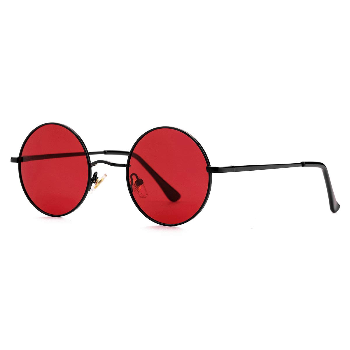 Gleyemor Polarized Round Sunglasses for Men Women Hippie Small Circle Glasses Red Yellow Lenses (Black/Clear Red)