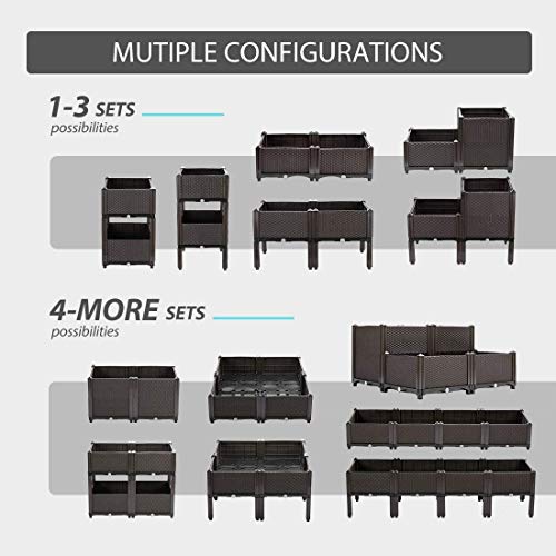 VIVOHOME Elevated Plastic Raised Garden Bed Planter Kit for Flower Vegetable Grow Brown Set of 4