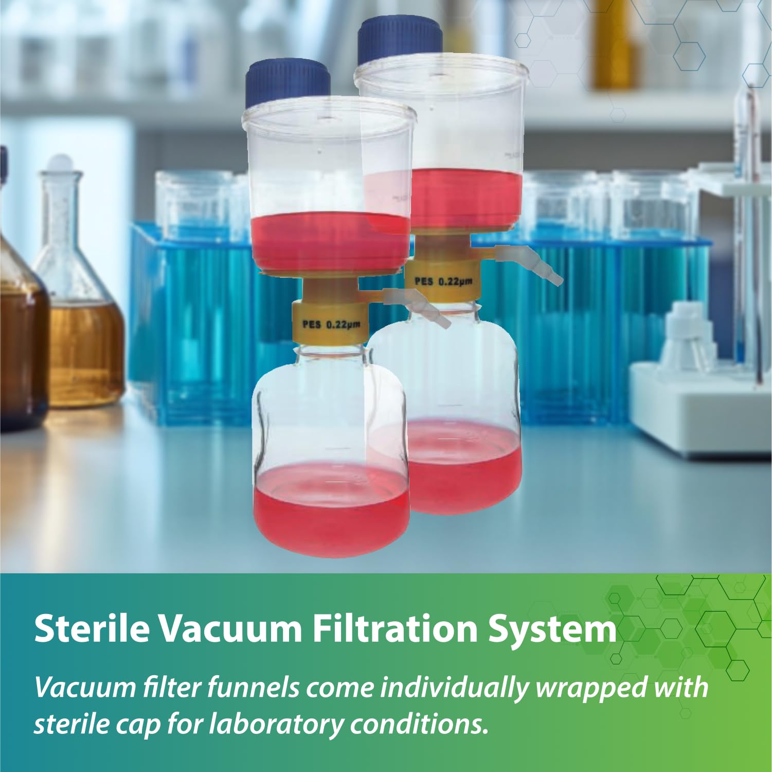 500ml Vacuum Filtration System, 0.22um PES Membrane, Sterile, Full Assembly, 12 Vacuum Filter Systems/Unit