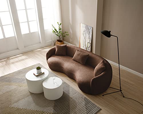 Modern Cloud Curved Sofa Mid-Century Comfy Half Moon Boucle Couch,Luxury 4-Seat Fabric Upholstered Leisure Deap Seat Sectional Sofá with 3 Throw Pillows for Living Room