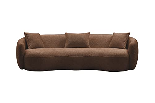 Modern Cloud Curved Sofa Mid-Century Comfy Half Moon Boucle Couch,Luxury 4-Seat Fabric Upholstered Leisure Deap Seat Sectional Sofá with 3 Throw Pillows for Living Room