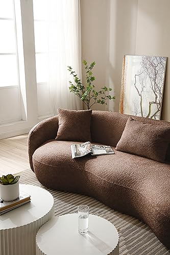Modern Cloud Curved Sofa Mid-Century Comfy Half Moon Boucle Couch,Luxury 4-Seat Fabric Upholstered Leisure Deap Seat Sectional Sofá with 3 Throw Pillows for Living Room