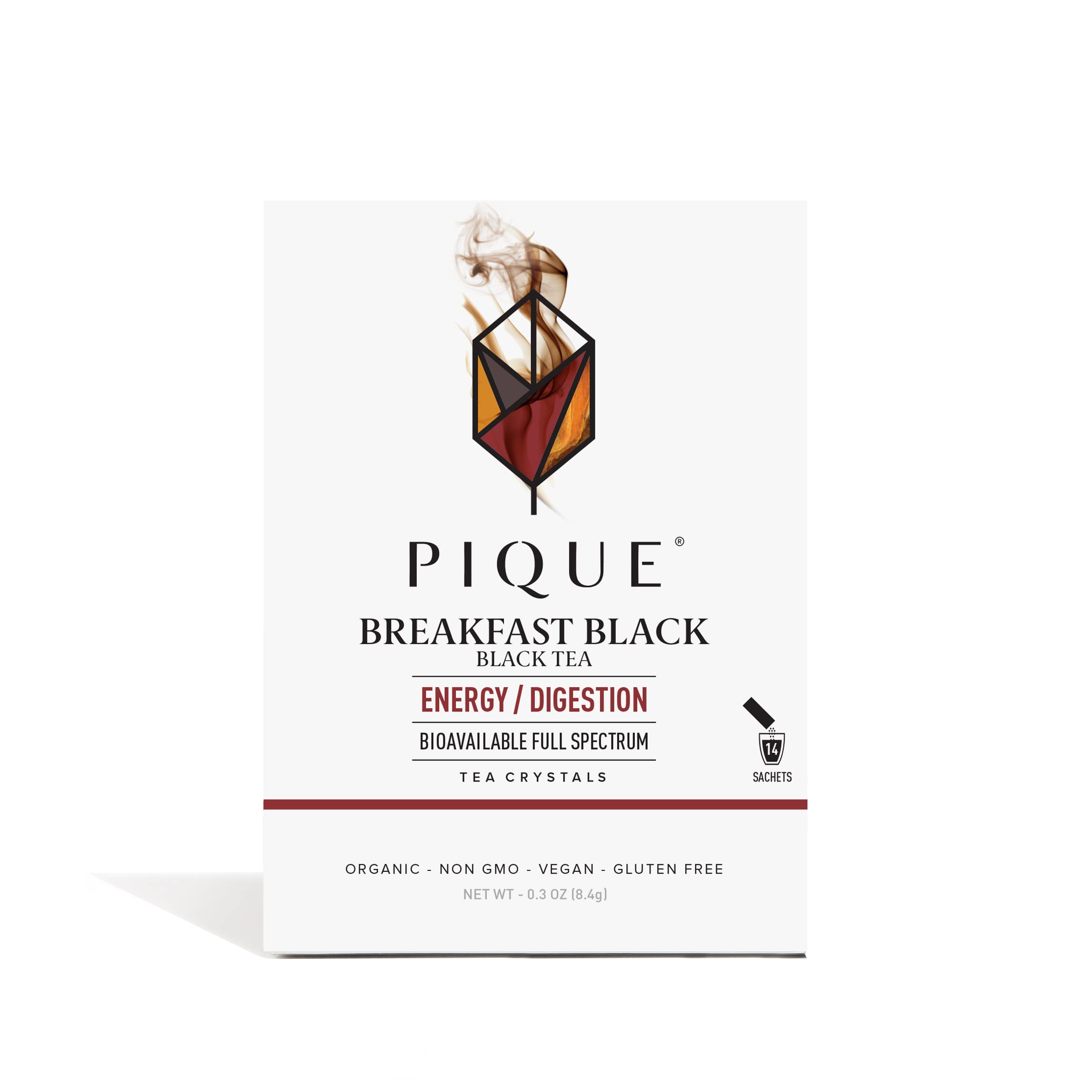 Pique Organic English Breakfast Tea Crystals - Caffeinated Black Tea for Energy, Prebiotic Polyphenols Support Healthy Digestion, Immunity - 14 Single Serve Sticks (Pack of 1)