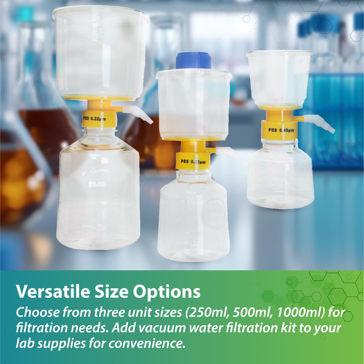 500ml Vacuum Filtration System, 0.22um PES Membrane, Sterile, Full Assembly, 12 Vacuum Filter Systems/Unit