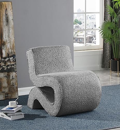Meridian Furniture 599Grey Desiree Collection Modern | Contemporary Boucle Fabric Upholstered Accent Chair with Rich Grey Boucle Fabric, Curved Design, 22.5" W x 29" D x 28.5" H, Grey