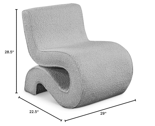 Meridian Furniture 599Grey Desiree Collection Modern | Contemporary Boucle Fabric Upholstered Accent Chair with Rich Grey Boucle Fabric, Curved Design, 22.5" W x 29" D x 28.5" H, Grey