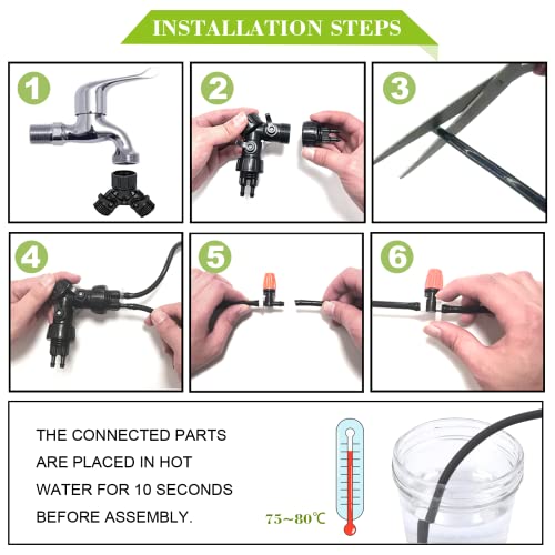 NCUUBR 101 Pcs Drip Irrigation Kit, Garden Irrigation System with 99FT 1/4" Distribution Tubing Hose, Adjustable Plant Watering Sprinkler System for Garden Lawn, Patio, with Installation Steps