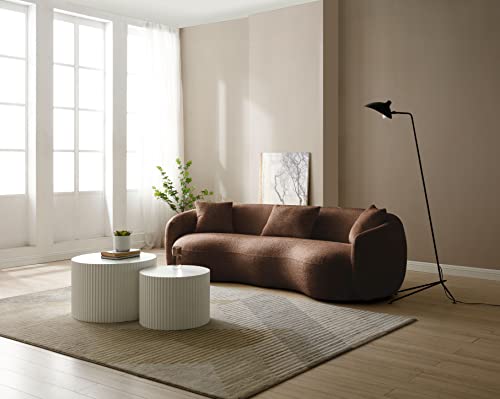 Modern Cloud Curved Sofa Mid-Century Comfy Half Moon Boucle Couch,Luxury 4-Seat Fabric Upholstered Leisure Deap Seat Sectional Sofá with 3 Throw Pillows for Living Room