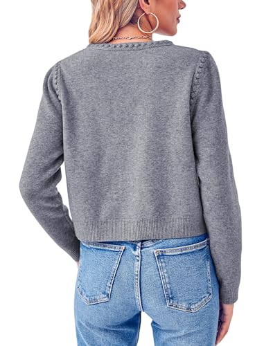 Esobo Womens Knit Cardigan Sweaters Open Front Long Sleeve Cropped Trendy Jacket Outerwear(Grey,Large)