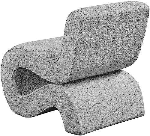 Meridian Furniture 599Grey Desiree Collection Modern | Contemporary Boucle Fabric Upholstered Accent Chair with Rich Grey Boucle Fabric, Curved Design, 22.5" W x 29" D x 28.5" H, Grey