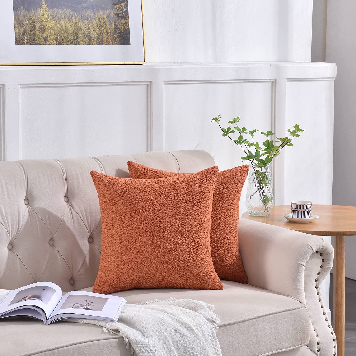 Rythome Set of 2 Cozy Boucle-Like Textured Throw Pillow Covers, Decorative Elegant Accent Pillow Cases for Couch Bed and Living Room - 18"x18", Terracotta
