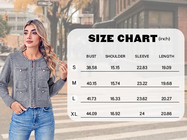 Esobo Womens Knit Cardigan Sweaters Open Front Long Sleeve Cropped Trendy Jacket Outerwear(Grey,Large)
