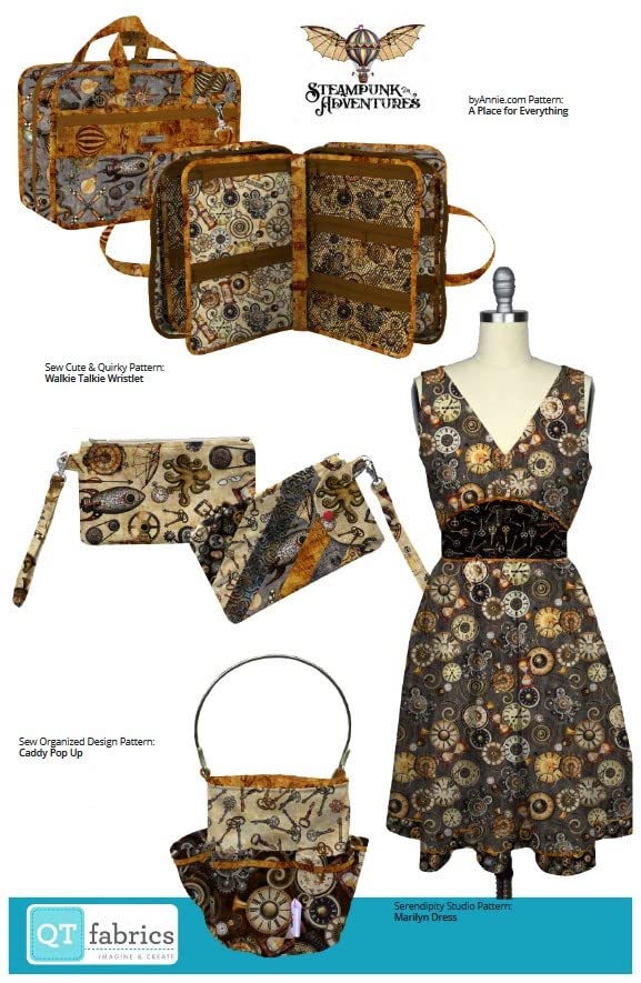Quilting Treasures Steampunk Adventures Steampunk Blender, Fabric by The Yard (Gray)