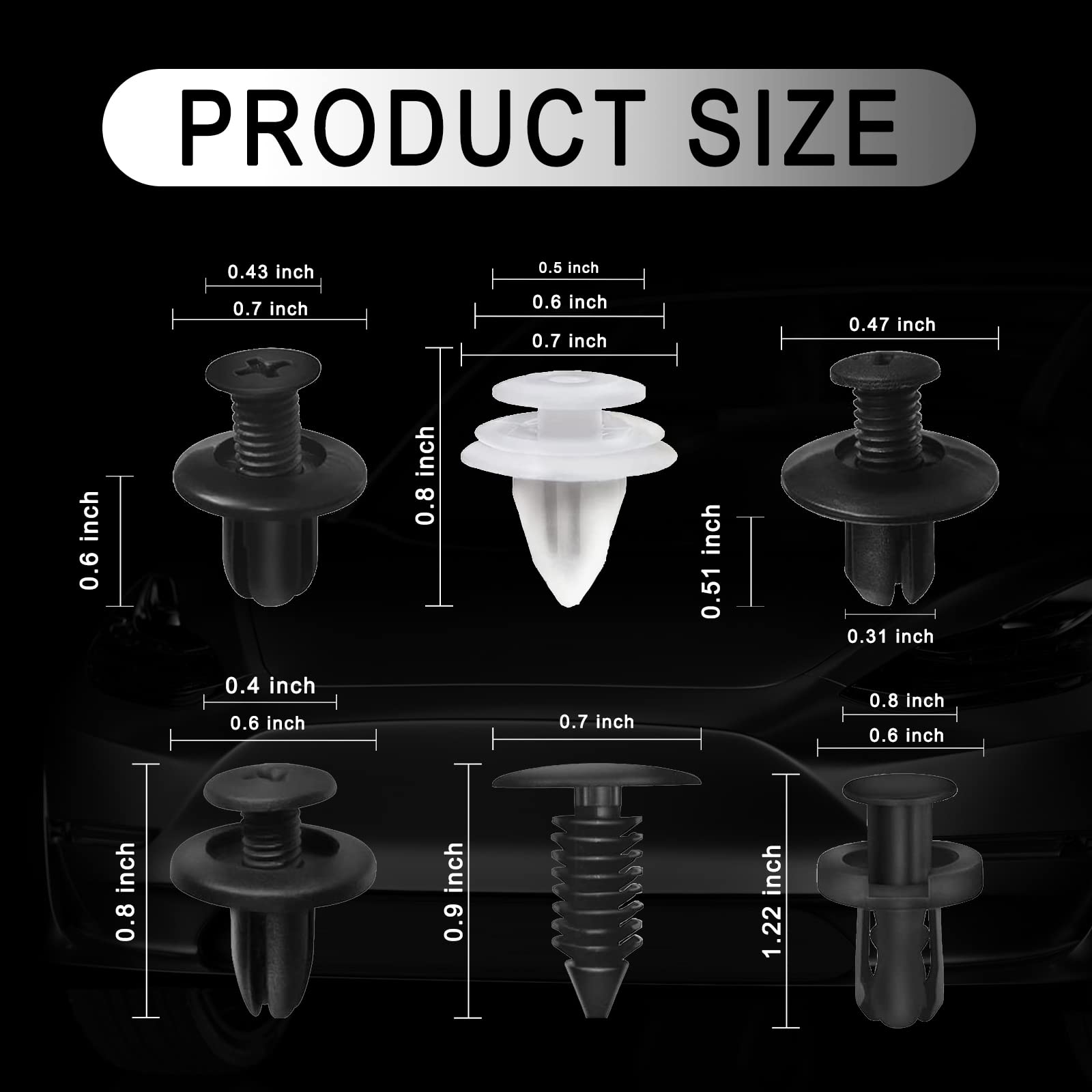 Dewkou 100 PCS Car Bumper Retainer Clips, 6.3mm 8mm 9mm 10mm Nylon Fasteners Rivet Replacement Kit, Push-in Screw Bumper Push Rivet Clip with Removal Tool, Suitable for Most Models (Black)