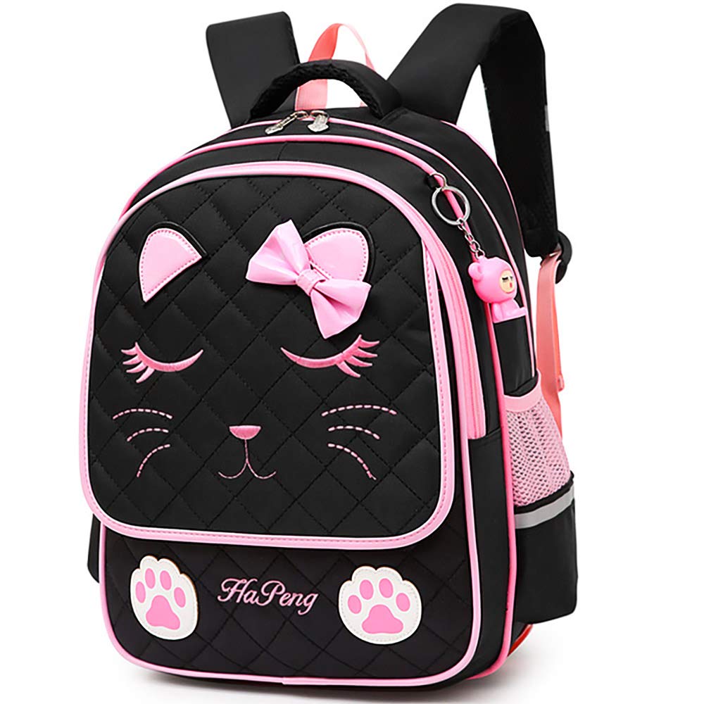 Junlion Girl's Backpack Bow-knot School Bag Cat Face Backpacks for Girls Preschool Black