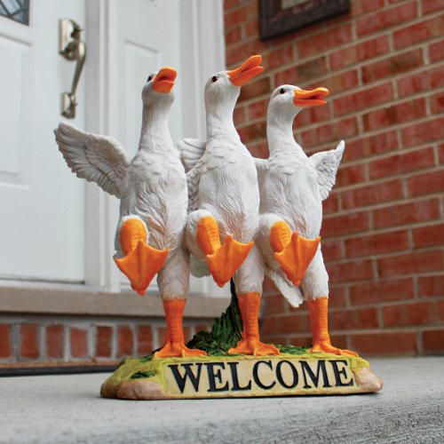 Design Toscano JQ6260 Delightful Dancing Ducks Welcome Sign Garden Statue, 11" Wx6 Dx11.5 H, Full Color