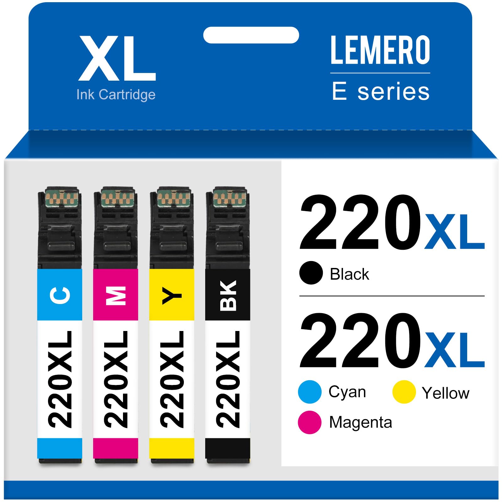 LEMERO Remanufactured Ink Cartridge Replacement for Epson 220 220XL for Workforce WF-2750 WF-2760 WF-2630 WF-2650 XP-420 XP-320 WF-2660 XP-424 Printer (Black Cyan Magenta Yellow, 4 Pack)