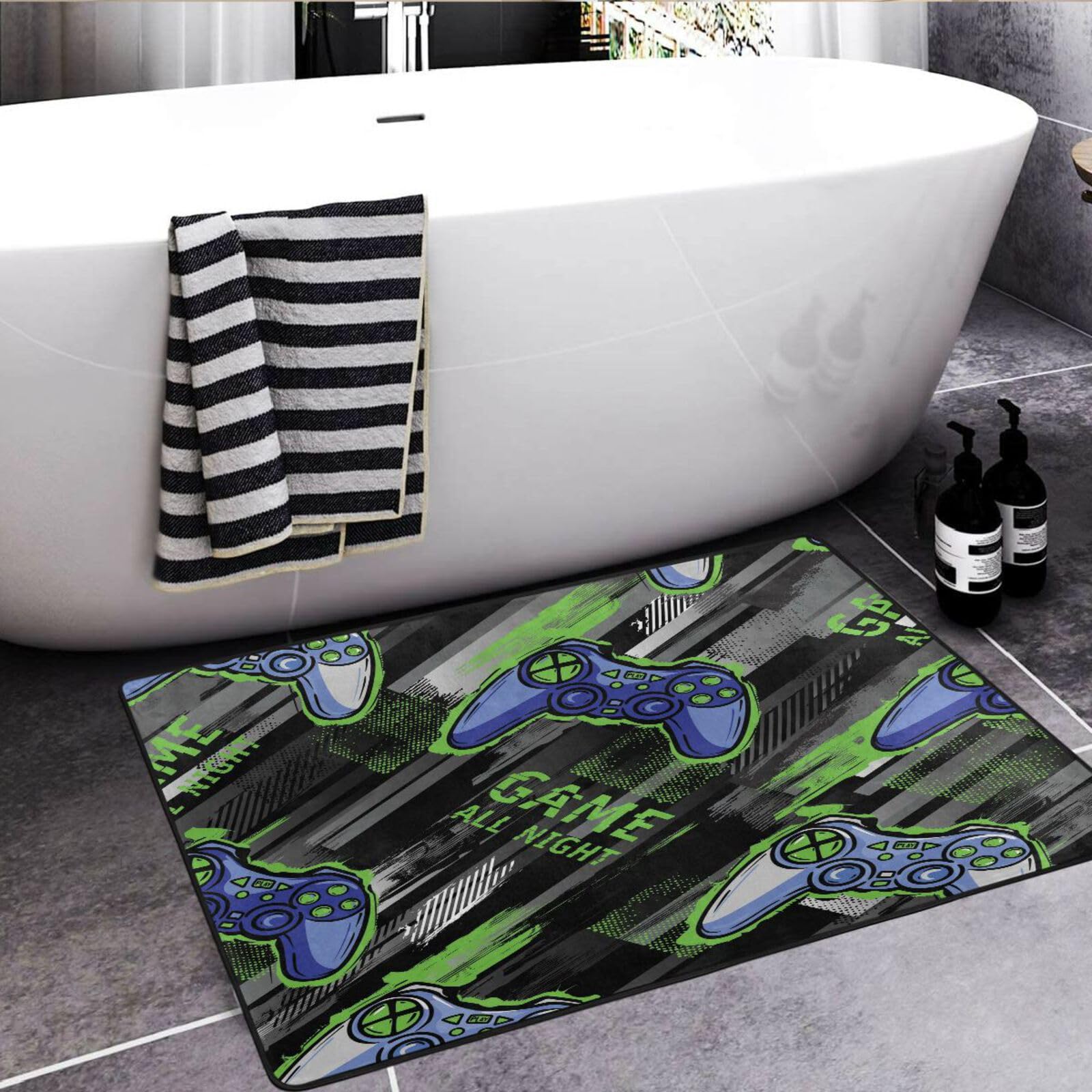 Bright Joysticks Game Area Rug 4x6 Cool Gamepad Non Slip Large Rugs for Living Room Bedroom Absorbent Washable Carpet with Rubber Backing Indoor Outdoor for Dorm Backyard Patio