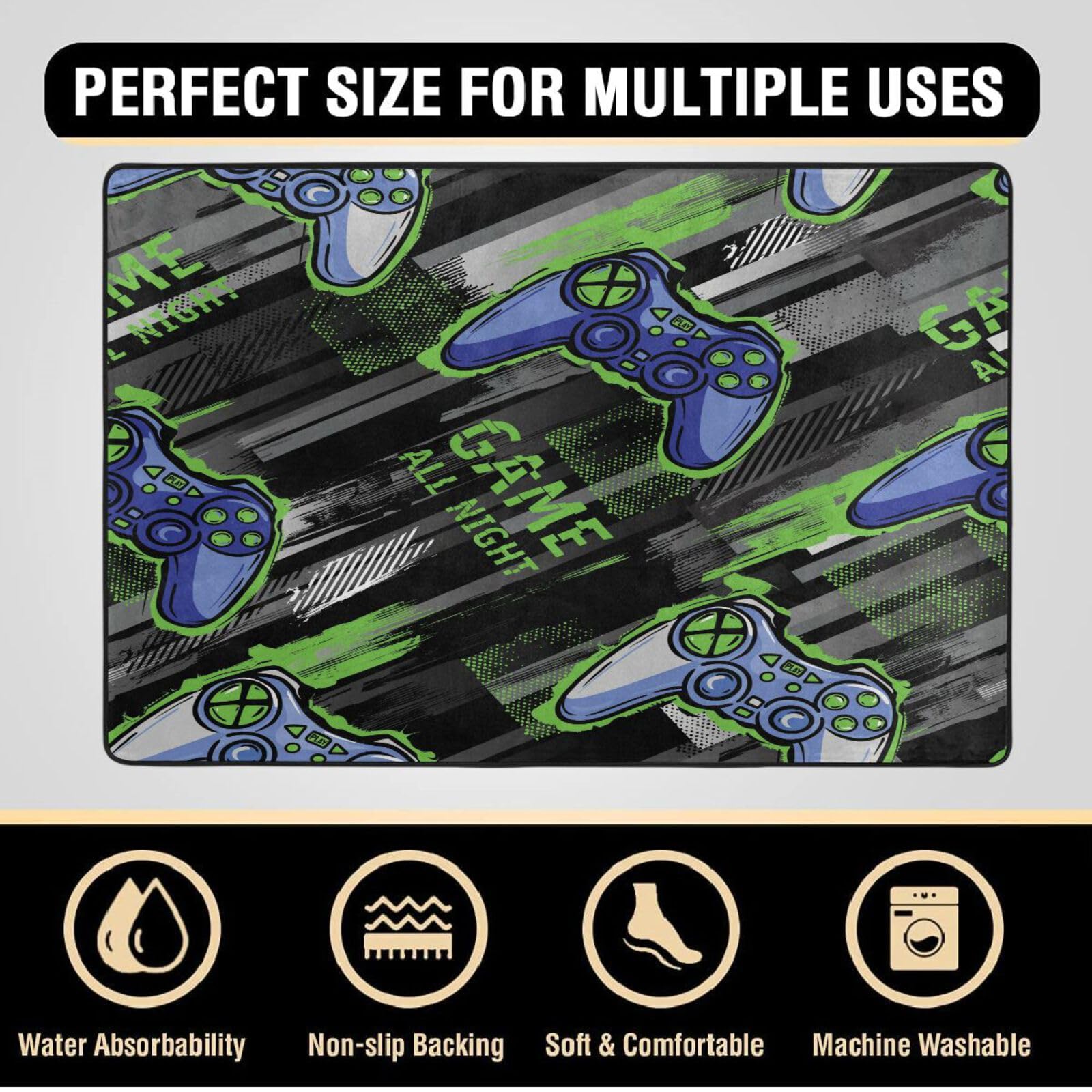 Bright Joysticks Game Area Rug 4x6 Cool Gamepad Non Slip Large Rugs for Living Room Bedroom Absorbent Washable Carpet with Rubber Backing Indoor Outdoor for Dorm Backyard Patio