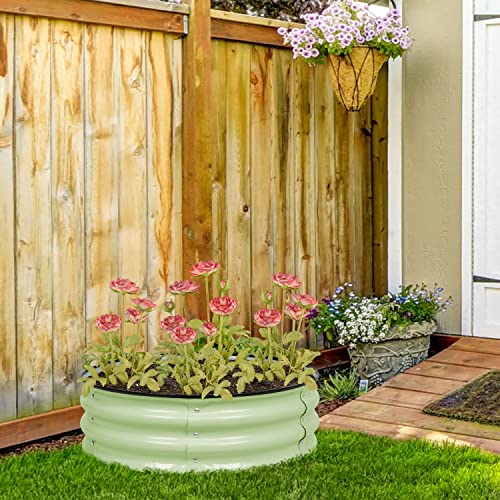 Aoodor 9'' Tall Aluzinc Metal Raised Garden Bed 30'' Round, Outdoor Garden Planter Box for Vegetable Flower Herb - Olive Green