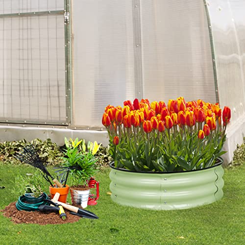 Aoodor 9'' Tall Aluzinc Metal Raised Garden Bed 30'' Round, Outdoor Garden Planter Box for Vegetable Flower Herb - Olive Green