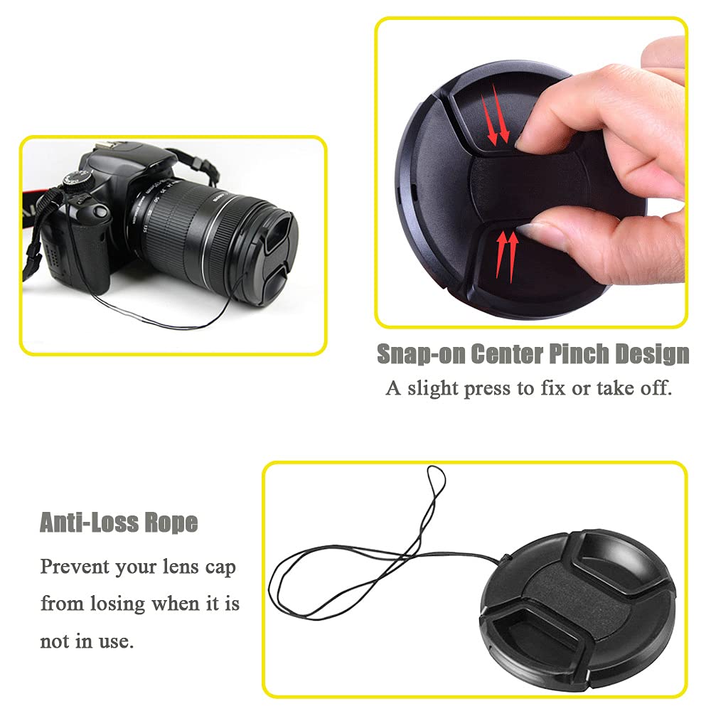 52mm Lens Cap for Nikon D850 D7500 D3500 Camera with AF-S 18-55mm lens,Canon EOS 90D , Rebel T7, 200d ii Camera w/ EF-M 55-200mm 18-55mm Lens,Snoy E w/ Sigma 30mm F1.4 Contemporary DC DN Lens(2 Pack)