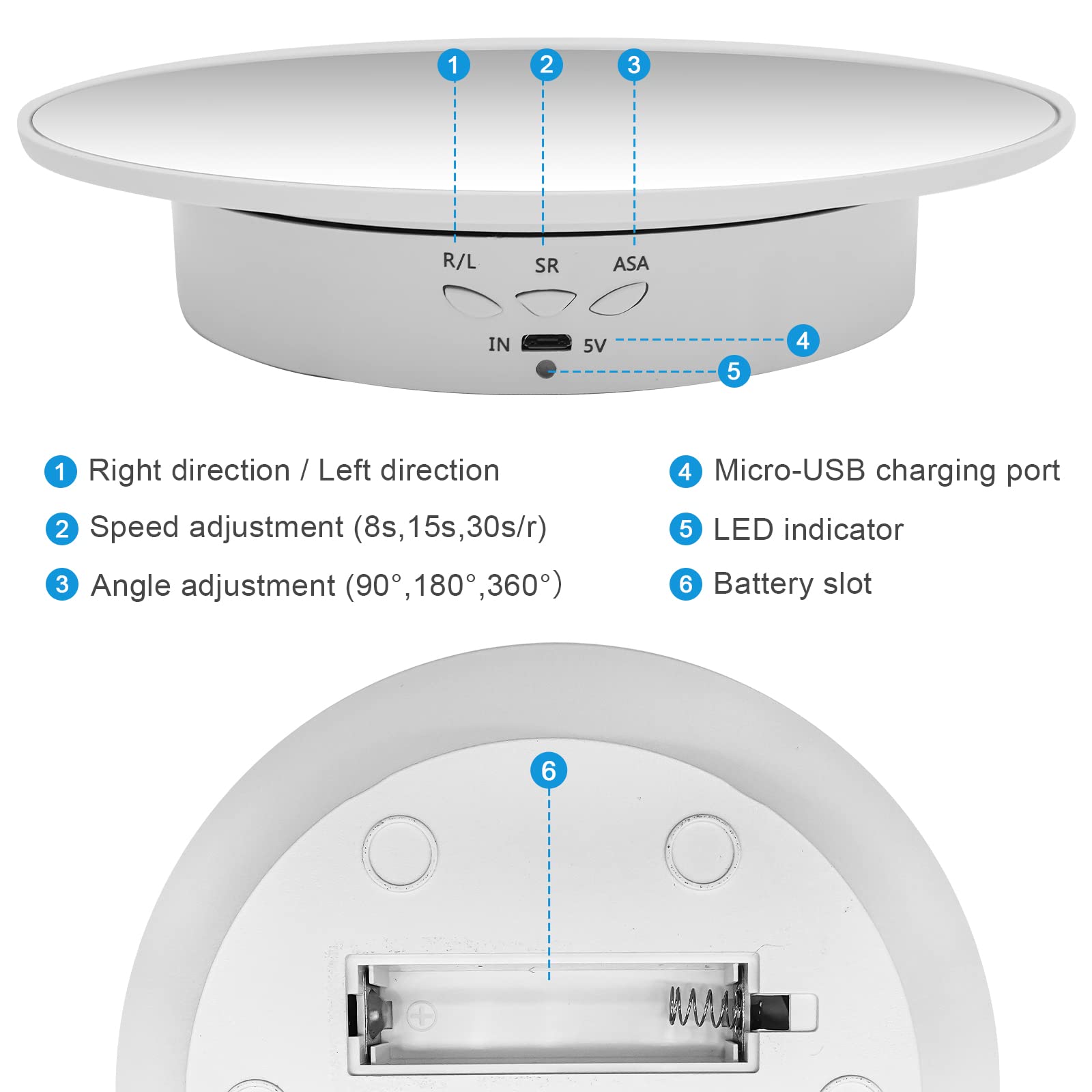 Fotoconic Motorized Rotating Display Stand, 20CM /Load 8KG, 360 Degree Electric Rotating Turntable for Photography Products, Jewelry, Cake,3D Model,Mirror Cover (White)