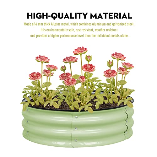 Aoodor 9'' Tall Aluzinc Metal Raised Garden Bed 30'' Round, Outdoor Garden Planter Box for Vegetable Flower Herb - Olive Green