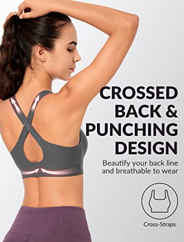 Yvette Seamless Post Surgery Sports Bra - Medium Support Zip Bra,Wireless Supportive,Comfortable,Grey, Medium